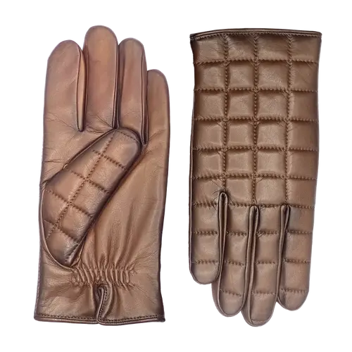 AGNELLE James Quilted Lambskin Gloves - Whisky Patine