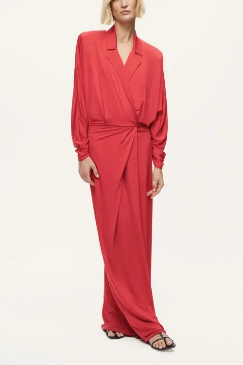 NOCTURNE Shirt Collar Draped Maxi Dress