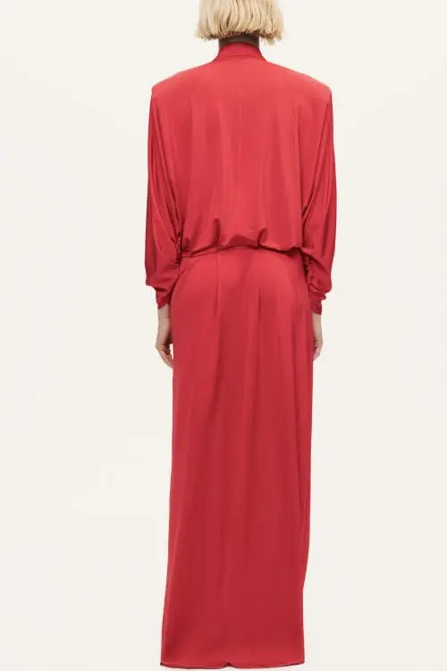 NOCTURNE Shirt Collar Draped Maxi Dress