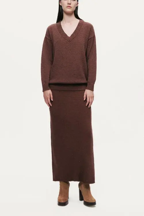 NOCTURNE Embellished Ribbed Knit Maxi Skirt - Brown
