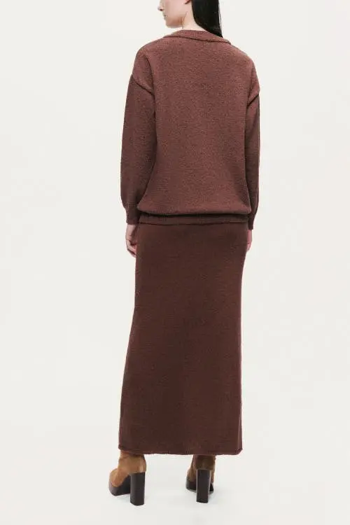 NOCTURNE Embellished Ribbed Knit Maxi Skirt - Brown