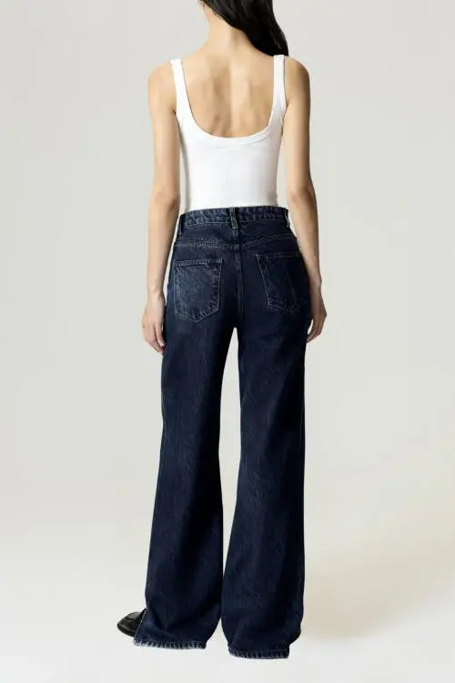 NOCTURNE Zip Accent Straight-leg Denim Pants - Navy Blue
