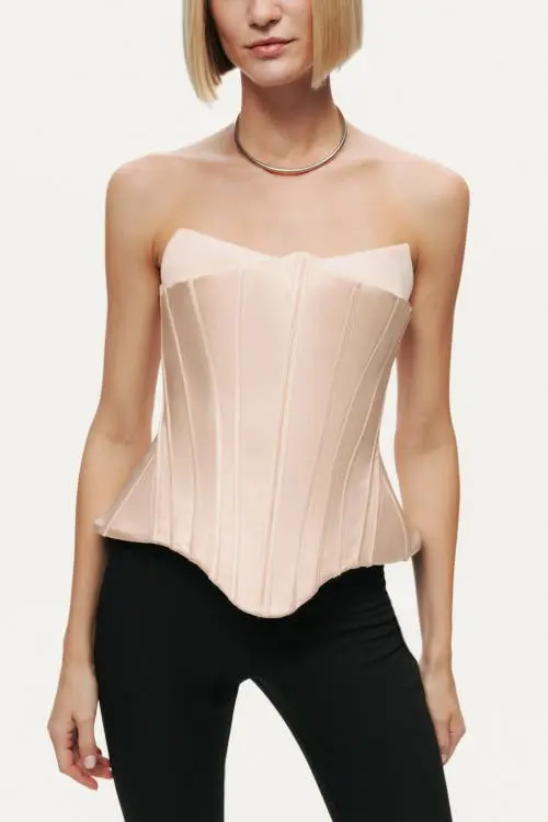 NOCTURNE Sculpted Satin Corset Top - Light/pastel Pink