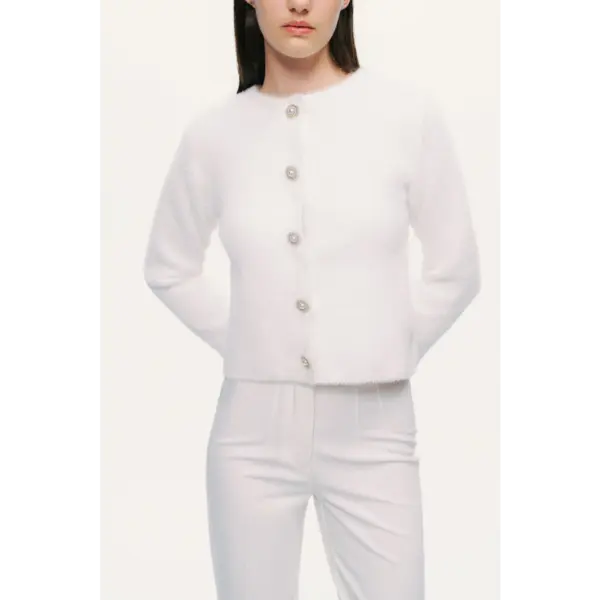 NOCTURNE Cropped Pearl-button Crewneck Cardigan