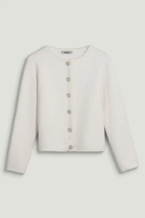 NOCTURNE Cropped Pearl-button Crewneck Cardigan