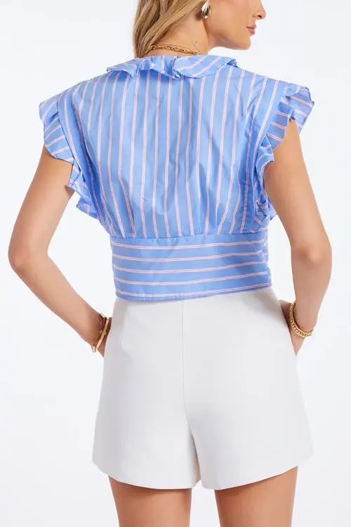 BISHOP + YOUNG Ruffle Tie Blouse - Blue Stripe