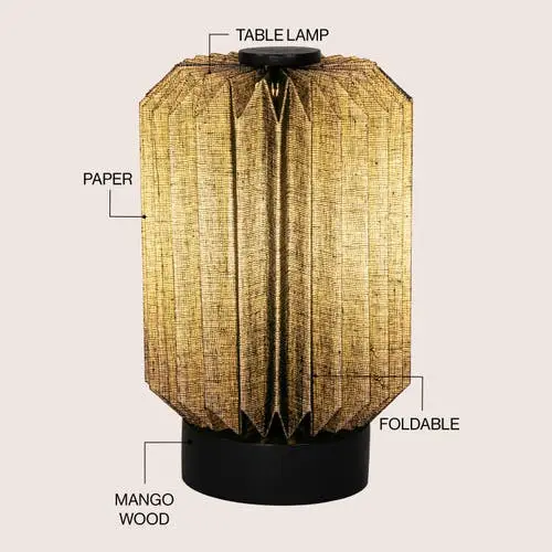 JONATHAN Y Banks Modern Minimalist Paper Pleated Column Accent Led Table Lamp - Black