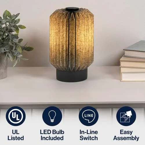 JONATHAN Y Banks Modern Minimalist Paper Pleated Column Accent Led Table Lamp - Black