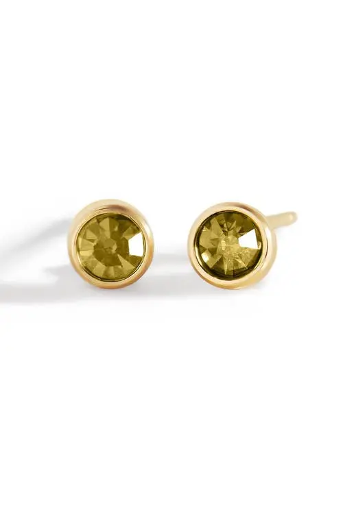 MINT & LILY Birthstone Bezel Stud Earrings - Goldone/august Peridot