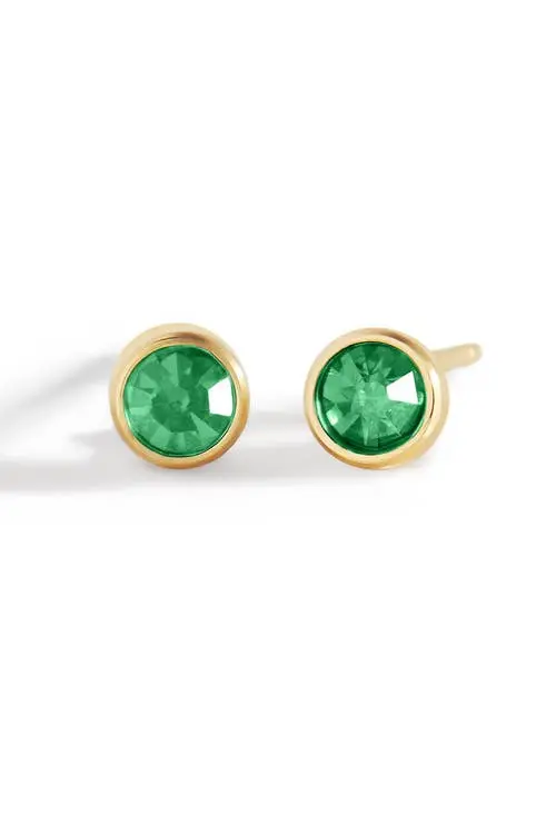 MINT & LILY Birthstone Bezel Stud Earrings - Goldone/may Emerald