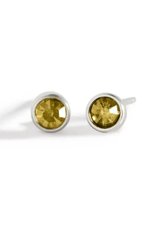 MINT & LILY Birthstone Bezel Stud Earrings - Silver/august Peridot