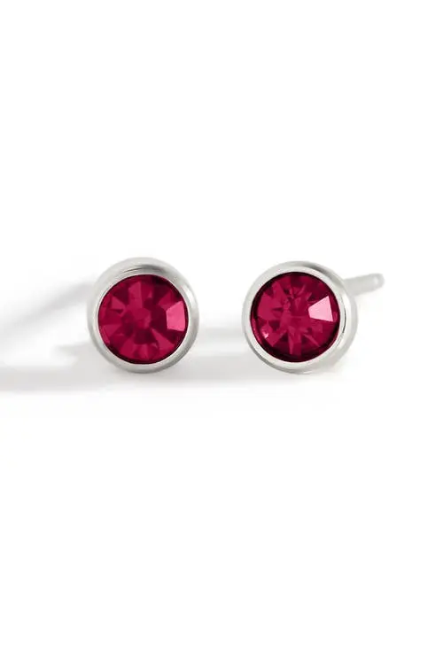 MINT & LILY Birthstone Bezel Stud Earrings - Silver/july Ruby
