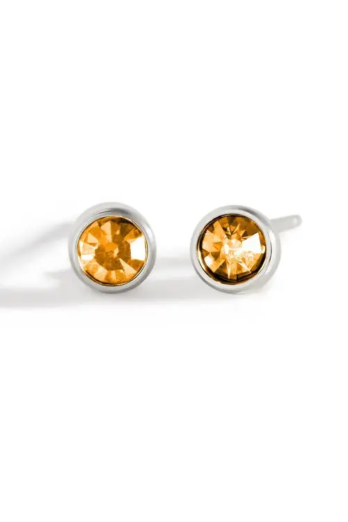 MINT & LILY Birthstone Bezel Stud Earrings - Silver/november Citrine