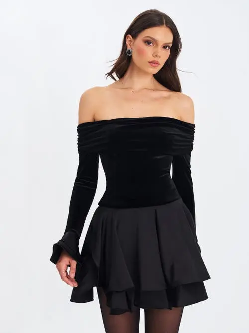 MISS CIRCLE NEW YORK Magnolia Off-shoulder Layered Mini Dress