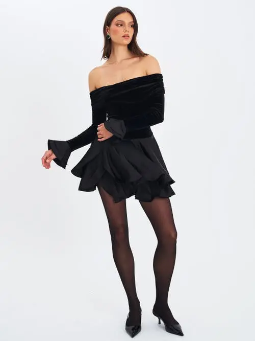 MISS CIRCLE NEW YORK Magnolia Off-shoulder Layered Mini Dress