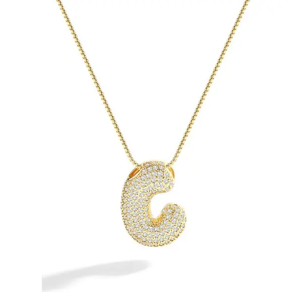 MINT & LILY Pave Initial Bubble Necklace - 18k Gold/letter C