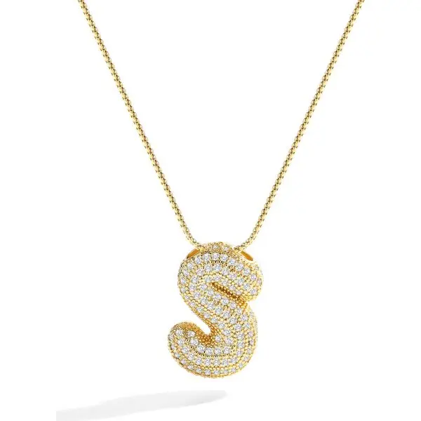 MINT & LILY Pave Initial Bubble Necklace - 18k Gold/letter S