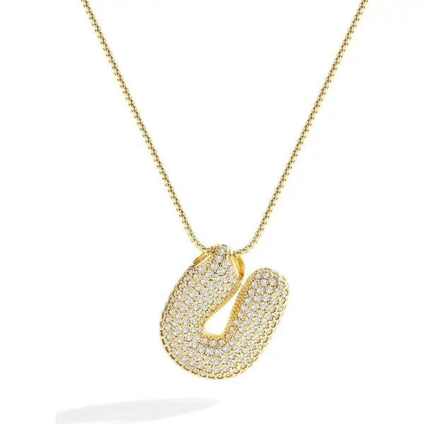 MINT & LILY Pave Initial Bubble Necklace - 18k Gold/letter U