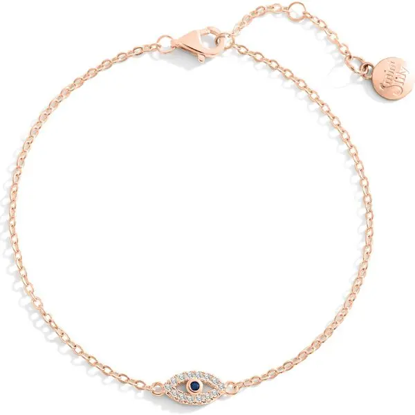 MINT & LILY Dainty Evil Eye Charm Bracelet - 18k Rose Gold Plated