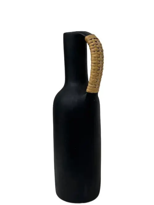 NIMMIT Longpi Stone Pottery Vase With Wicker Handle - Black