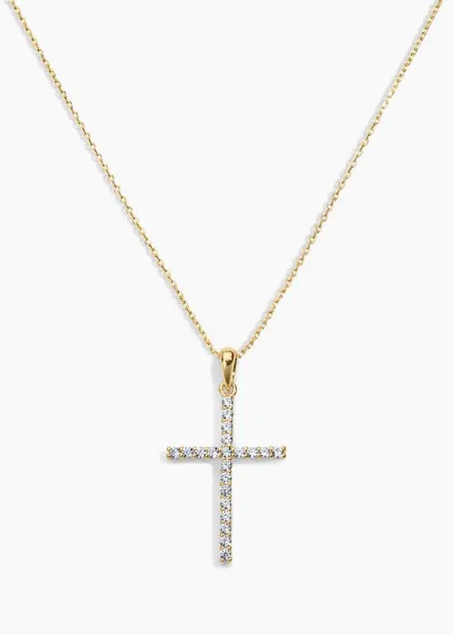 ELECTRIC PICKS Dove Cubic Zirconia Cross Pendant Necklace - Gold