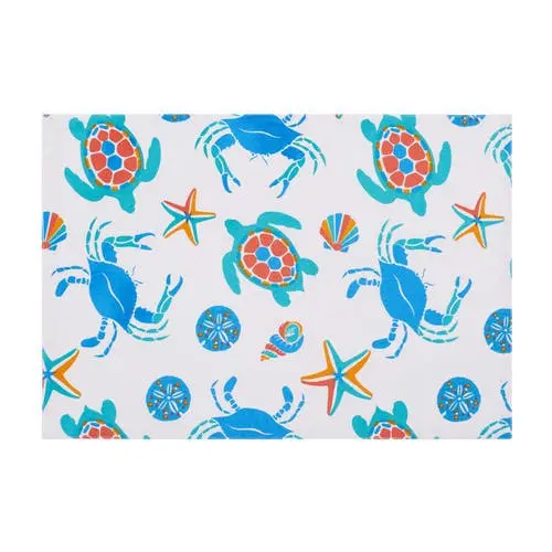 C&F HOME Caraway Coral Placemats Set Of 6 Seaturtle Crab & Starfish Print - Blue