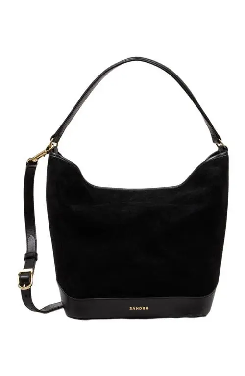 Sandro Soft Suede Shopping Bag - Black