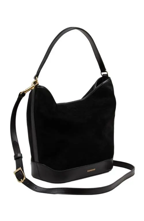 Sandro Soft Suede Shopping Bag - Black