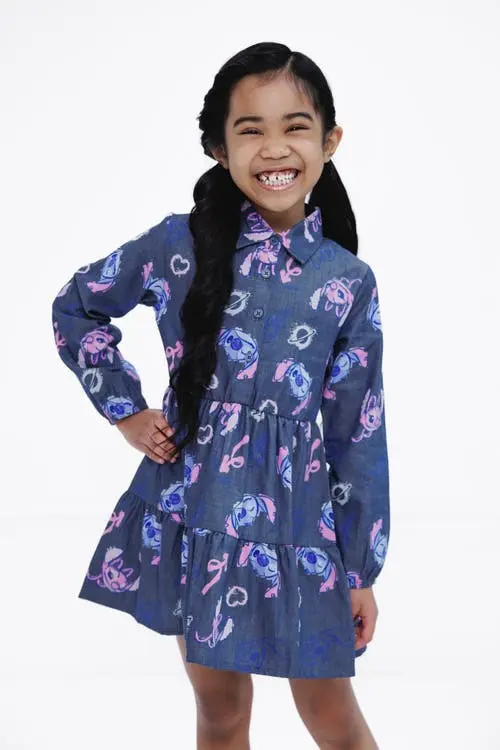Disney Long Sleeve Chambray Shirt Dress - Lilo & Stitch Blue