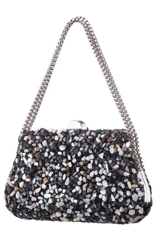Nina Embellished Clutch With Chain Strap - Black Multi