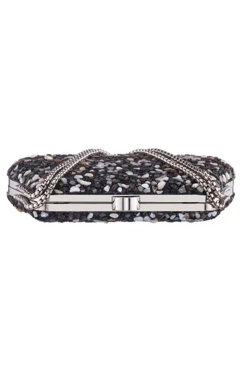 Nina Embellished Clutch With Chain Strap - Black Multi