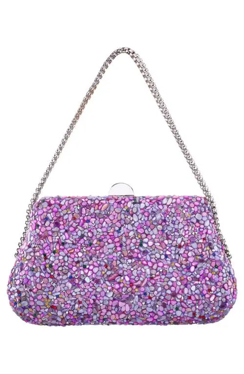 Nina Embellished Clutch With Chain Strap - Lavender Multi
