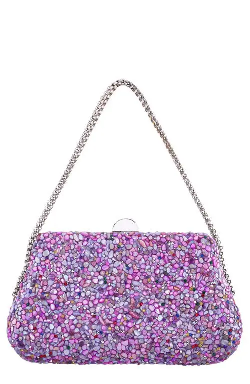 Nina Embellished Clutch With Chain Strap - Lavender Multi