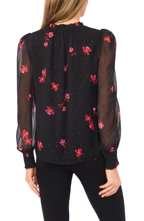 CECE DUPRAZ Floral Metallic Split-neck Top
