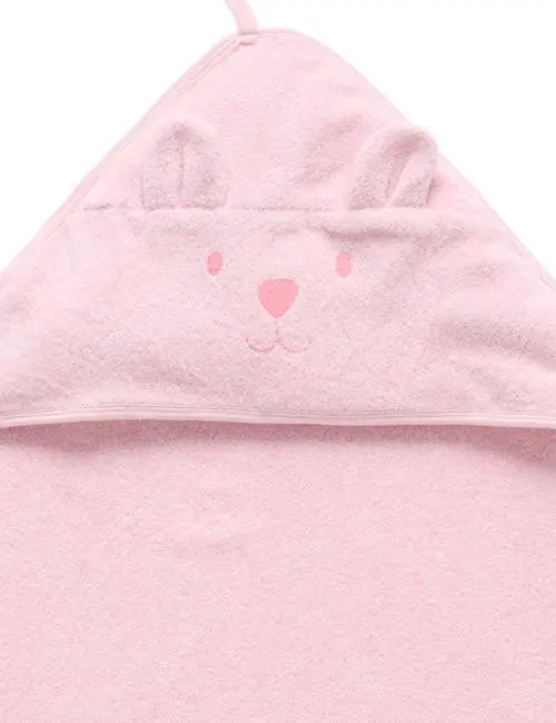 PUREBABY Bear Hooded Towel - Pale Pink Melange