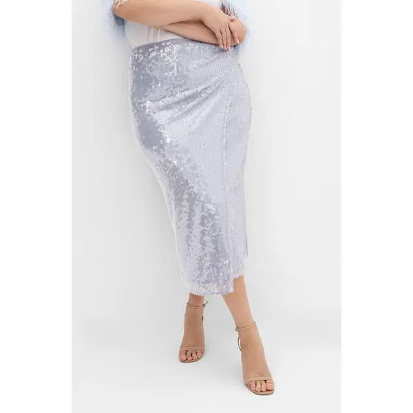 City Chic Sequin Pencil Midi Skirt - Sky Blue