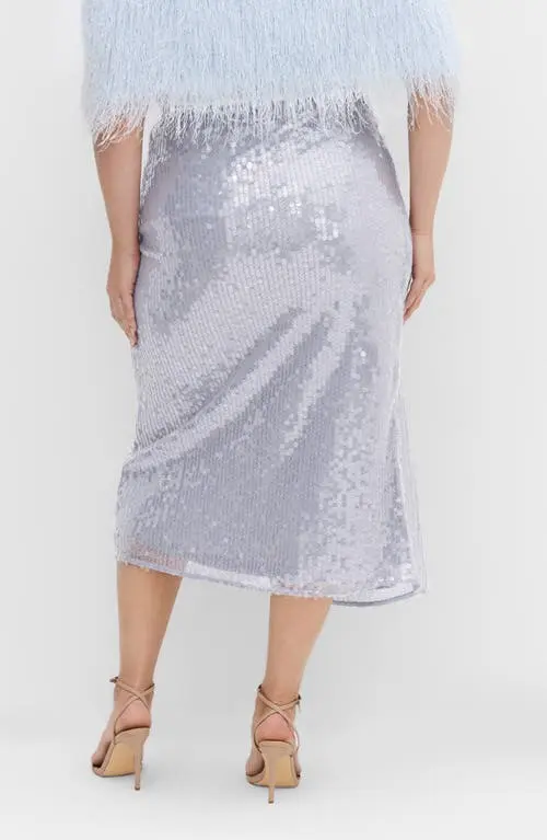 City Chic Sequin Pencil Midi Skirt - Sky Blue