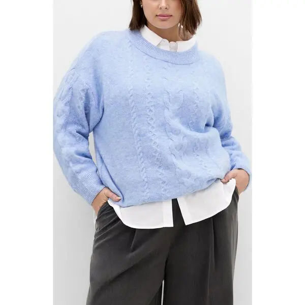 City Chic Claudia Cable Stitch Sweater - Sky Blue