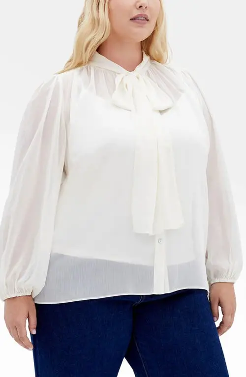 City Chic Seline Tie Neck Chiffon Shirt - Cream