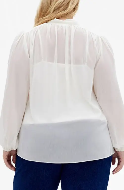 City Chic Seline Tie Neck Chiffon Shirt - Cream