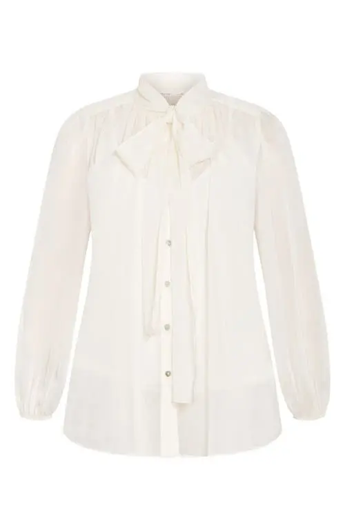 City Chic Seline Tie Neck Chiffon Shirt - Cream
