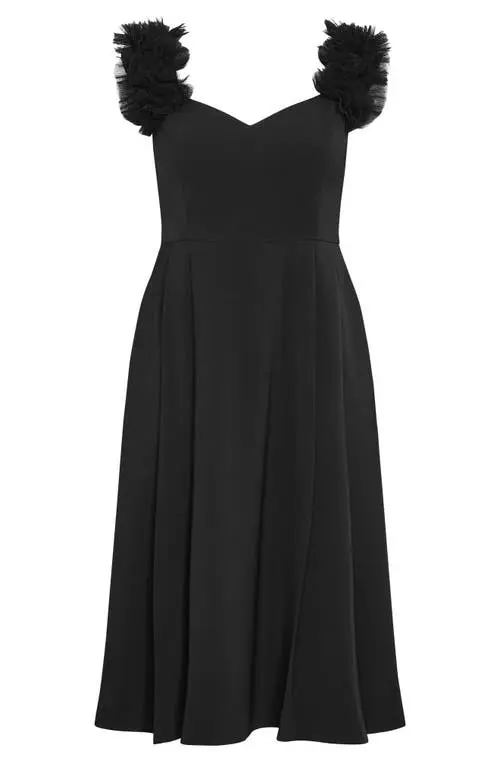 City Chic Roselyn Tulle Detail Midi Dress - Black