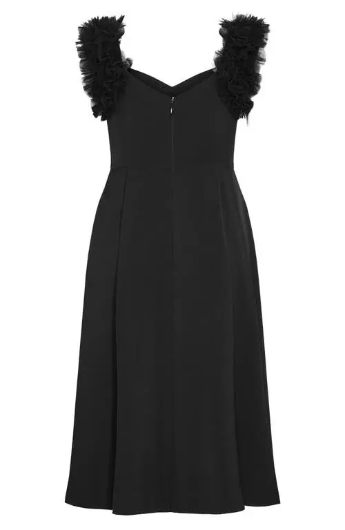 City Chic Roselyn Tulle Detail Midi Dress - Black