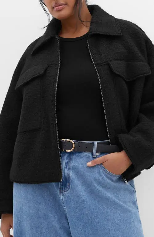 City Chic Crop Bouclé Jacket - Black