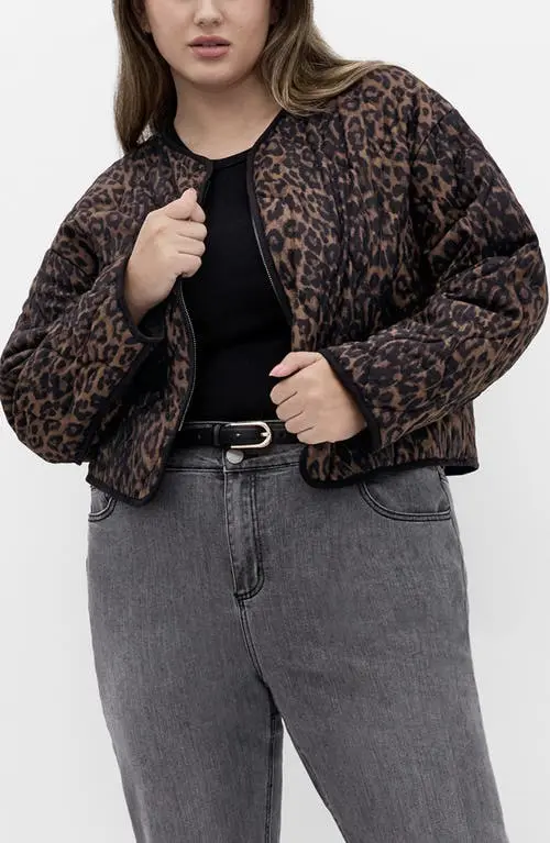 City Chic Leopard Print Quilted Crop Jacket