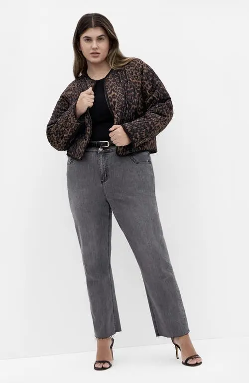 City Chic Leopard Print Quilted Crop Jacket