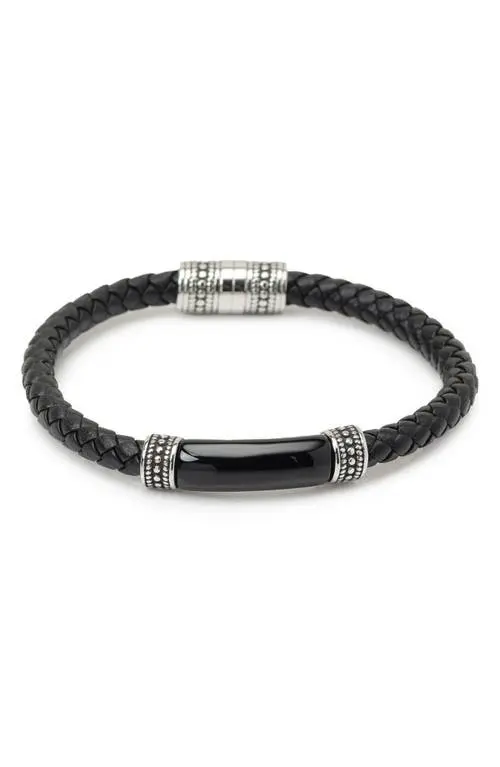 CUFFLINKS, INC. Braided Leather Bracelet With Onyx And Engraved Detail - Black