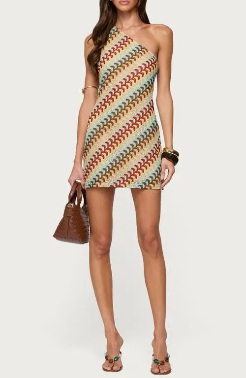 EDIKTED Zigzag Stripe One-shoulder Minidress