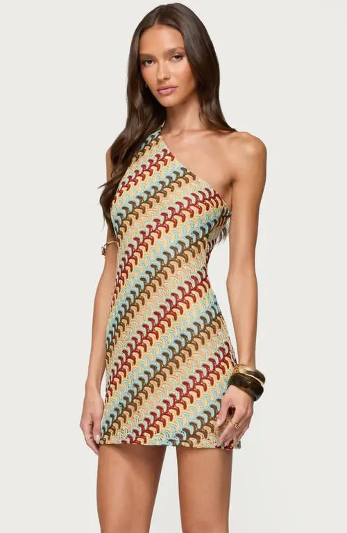 EDIKTED Zigzag Stripe One-shoulder Minidress
