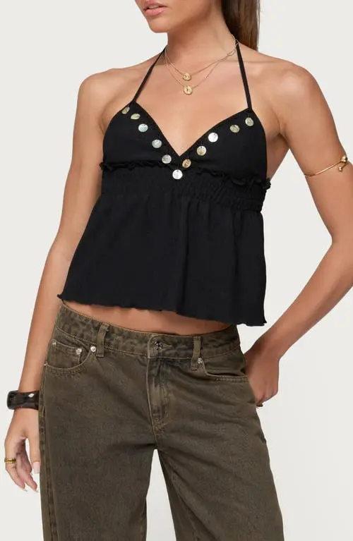 EDIKTED Sequin Halter Crop Top